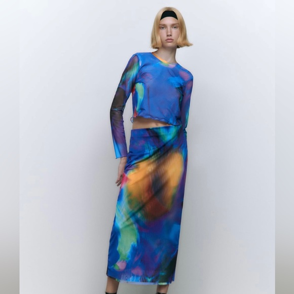 Zara | Skirts | Zara Blue Tie Dyed Maxi Skirt | Poshmark